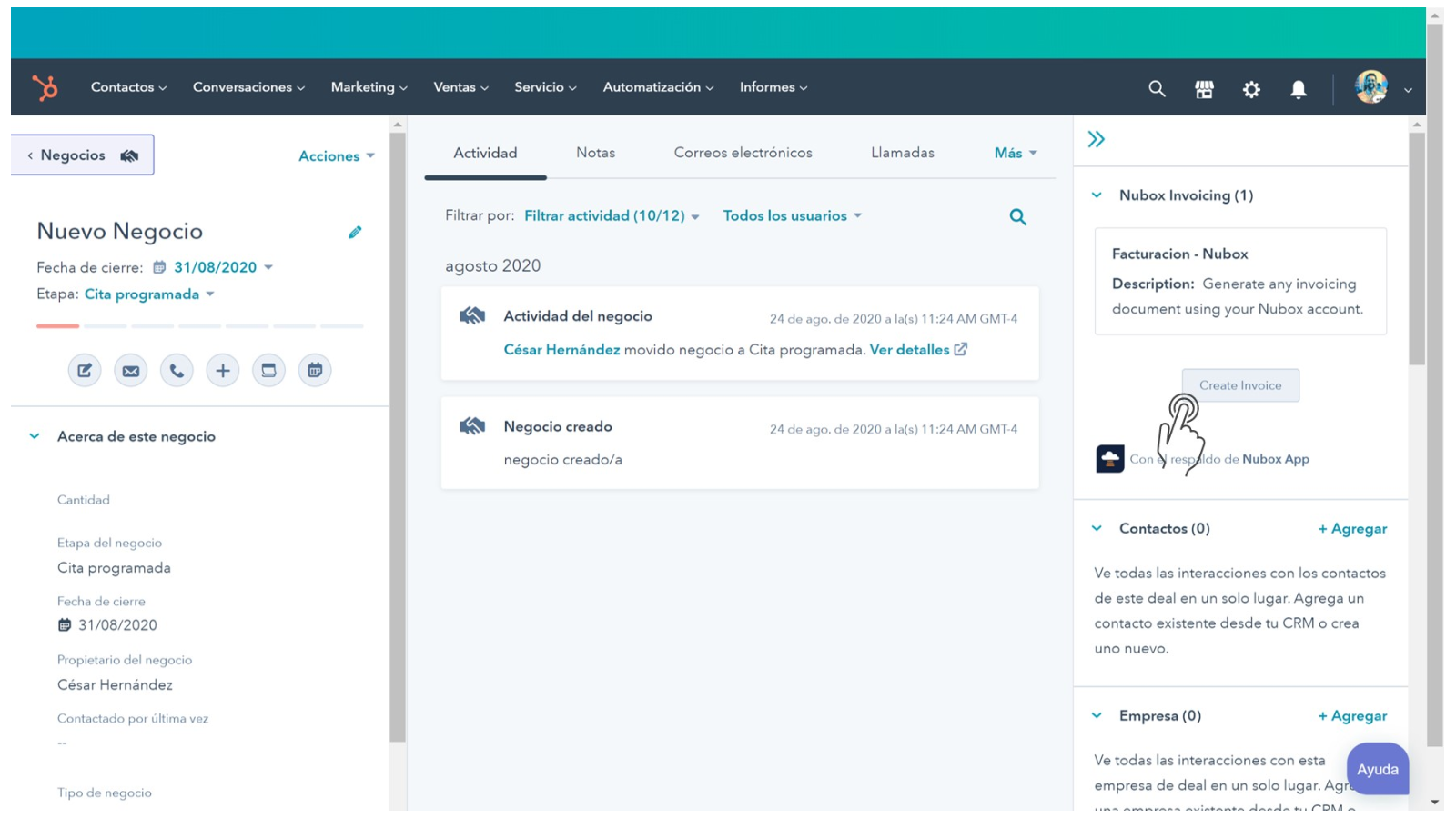 Integración de Nubox App con HubSpot | Conéctala aquí
