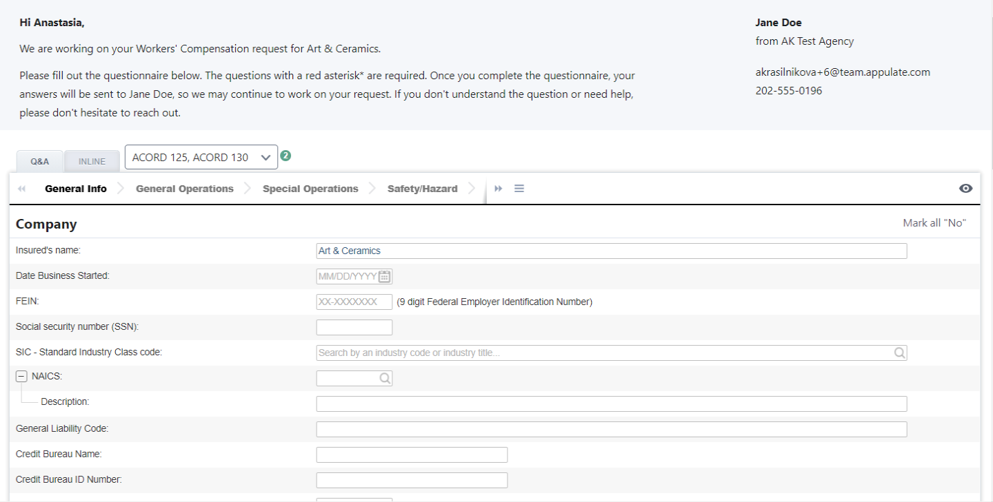 Sending form or questionnaire to complete